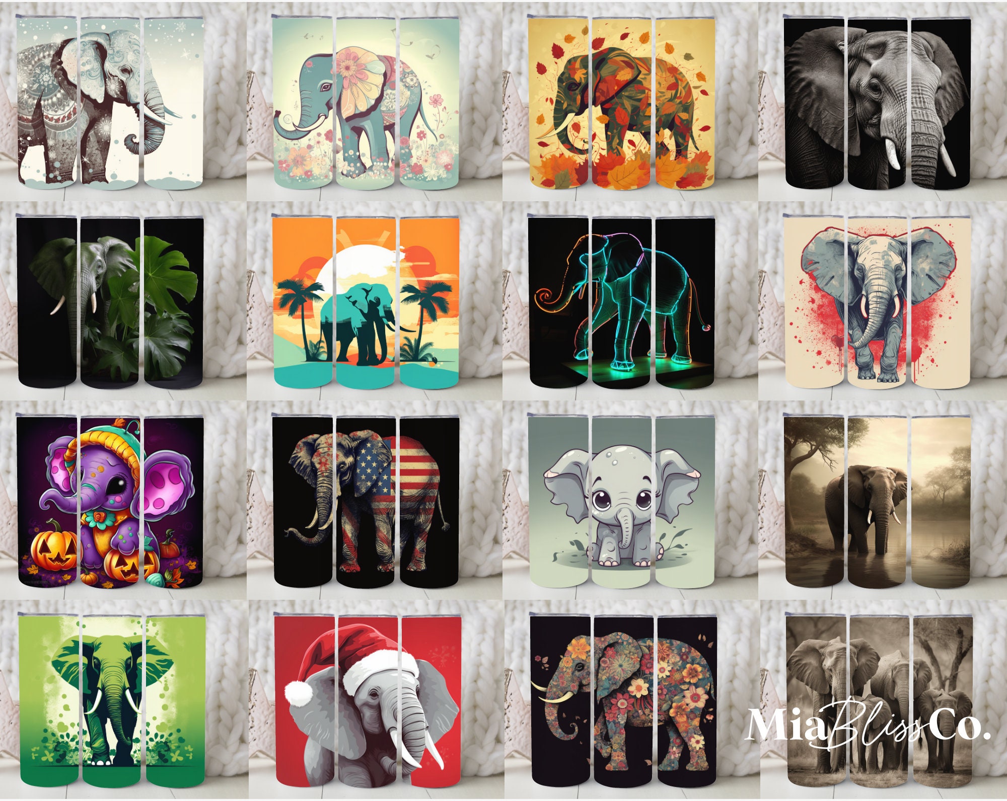 50 Elephant Bundle 20oz Skinny Tumbler Sublimation Design - Etsy