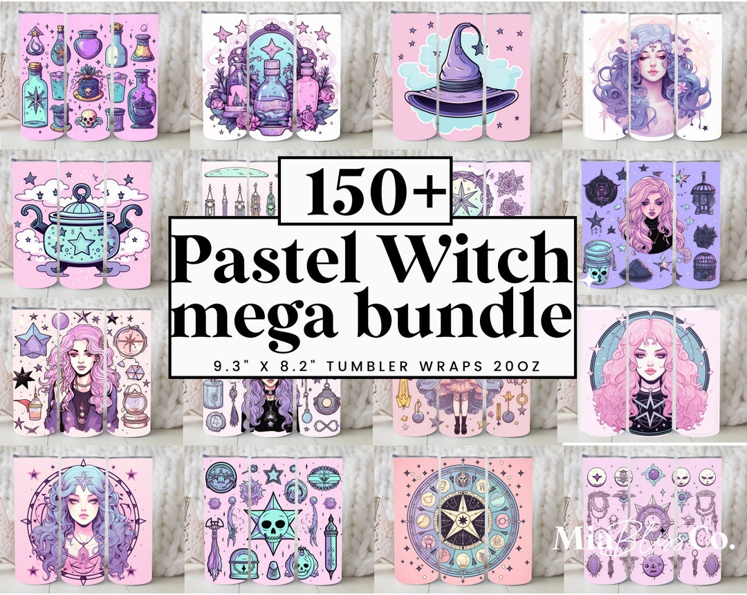 150 Pastel Witch Bundle, 20oz Skinny Tumbler Sublimation Design Digital ...