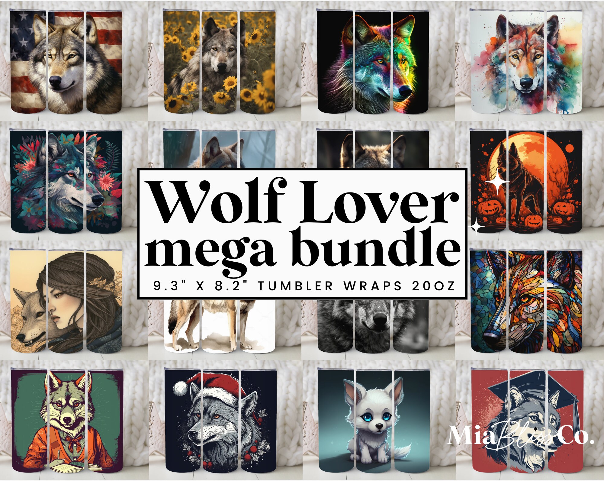 70 Wolf Bundle 20oz Skinny Tumbler Sublimation Design Wolf - Etsy