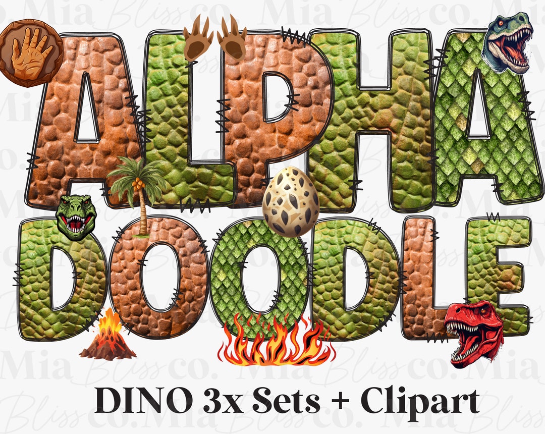 Dinosaur Scales Kids Alphabet Doodle Letter With Clip Arts, 3 Sets ...
