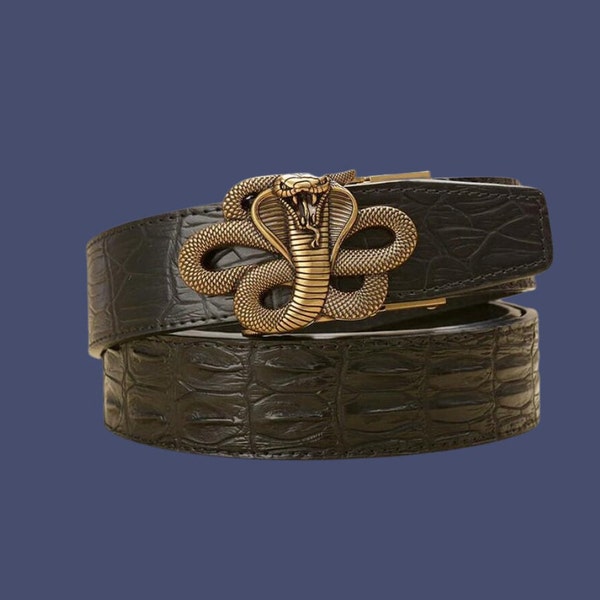 Leather Belt With Cobra Buckle - Etsy