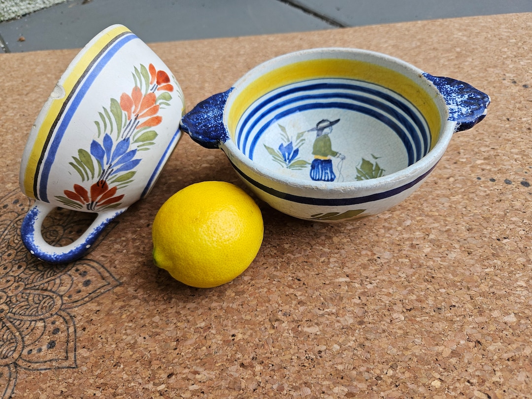 Quimper Pottery France Lug Bowl and Soup Cup a Set - Etsy