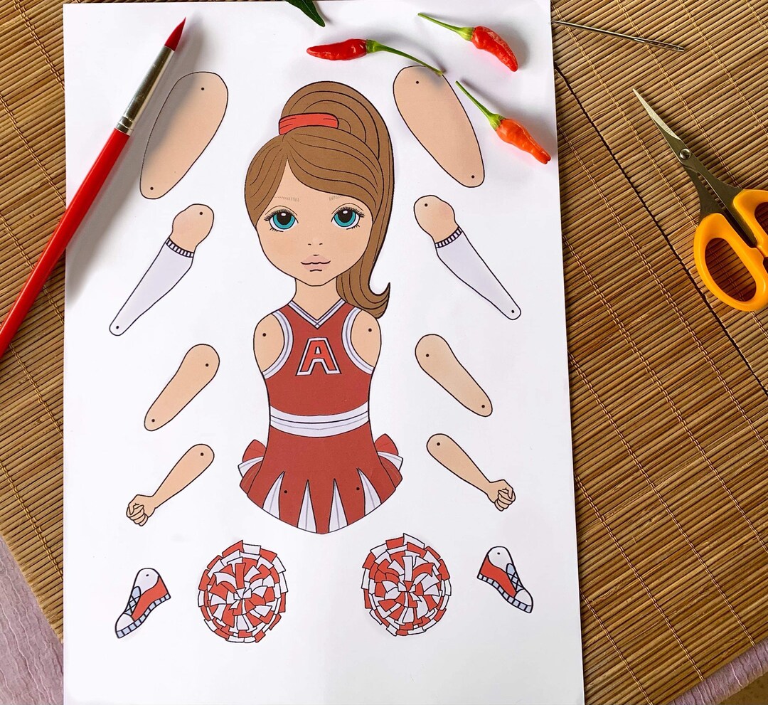 Articulated Cheerleader Paper Doll to Colour Digital Download - Etsy
