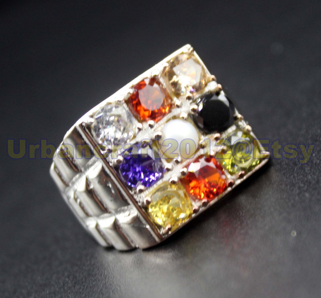 Chakra Stone Ring Multi Gemstone Ring Mens Ring Biker Ring - Etsy