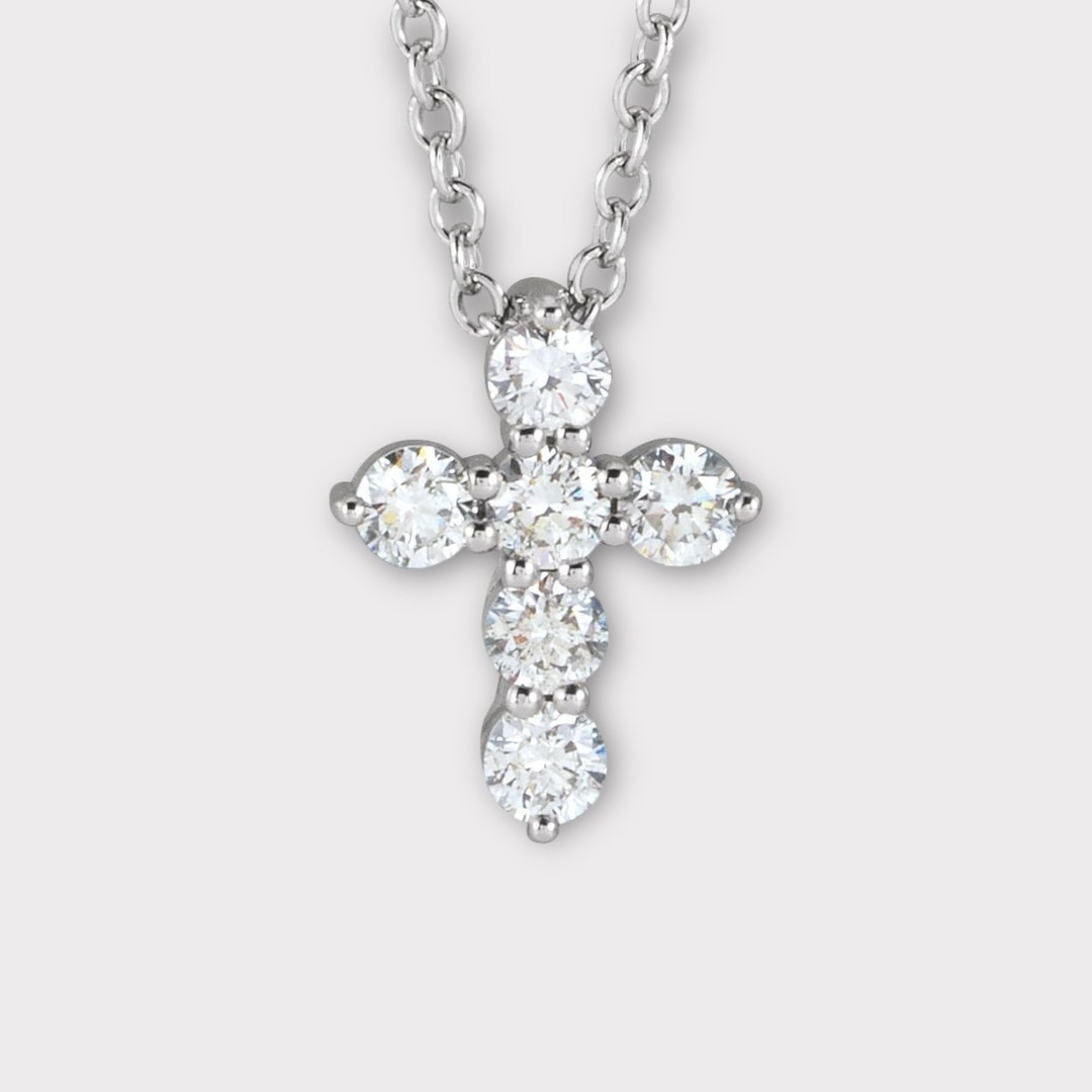 Diamond Cross Necklace, Religious Cross 14k Solid Gold, Pray Cross High ...