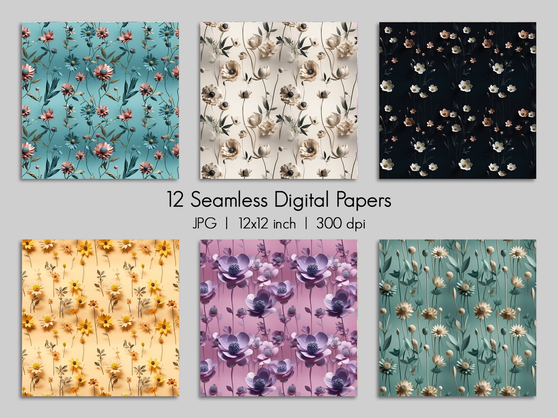 Paper Flowers, Floral Papercraft, Paper Flowers Seamless Pattern ...