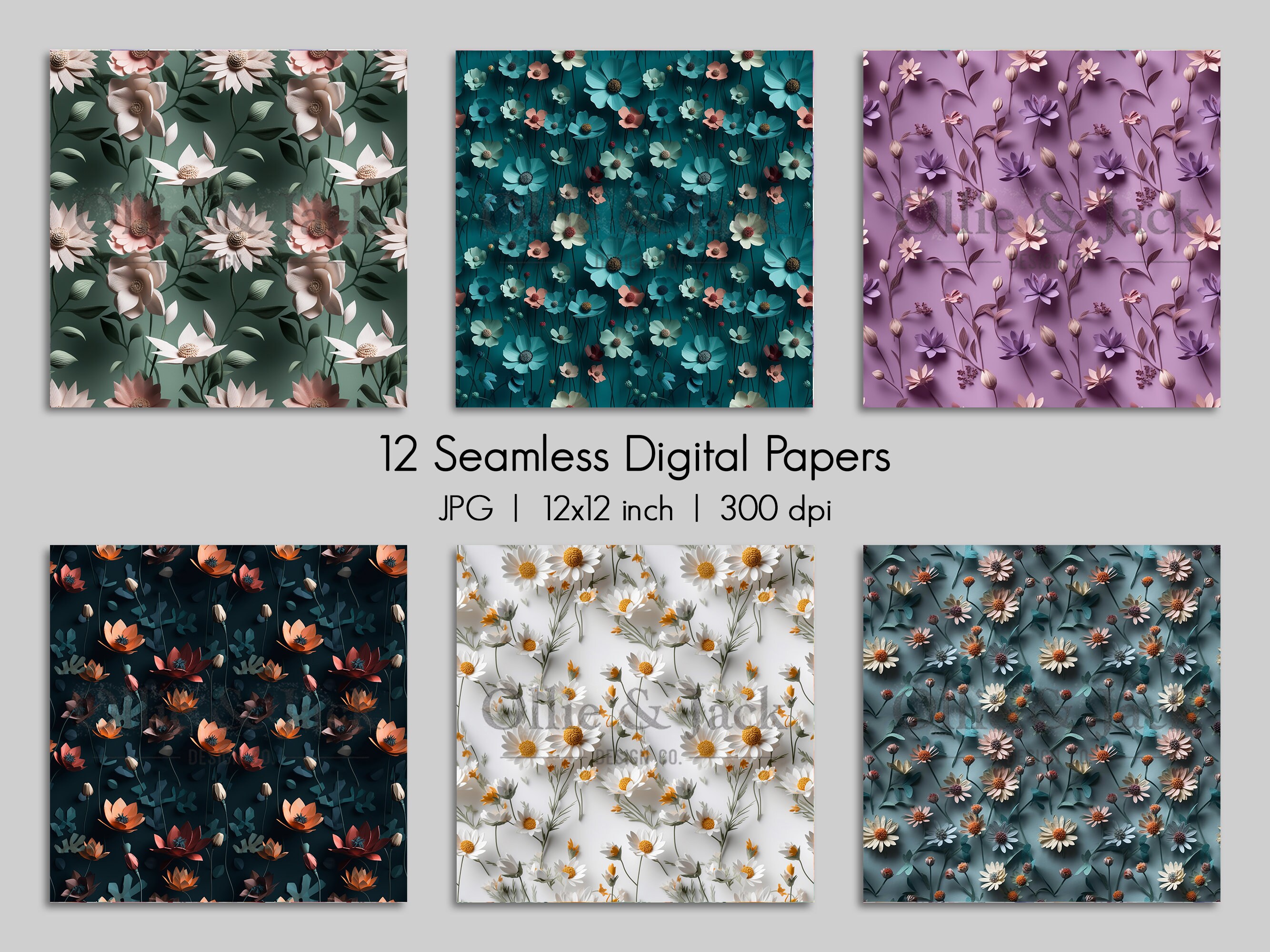 Paper Flowers, Floral Papercraft, Paper Flowers Seamless Pattern ...