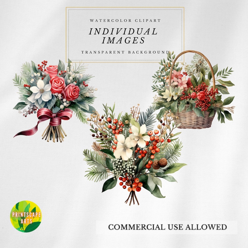 Vintage Red Christmas Clip Art: Retro-style December Month Floral for ...