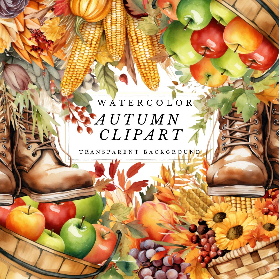Vibrant Rustic Watercolor Autumn Clipart Collection - Fall Leaves ...