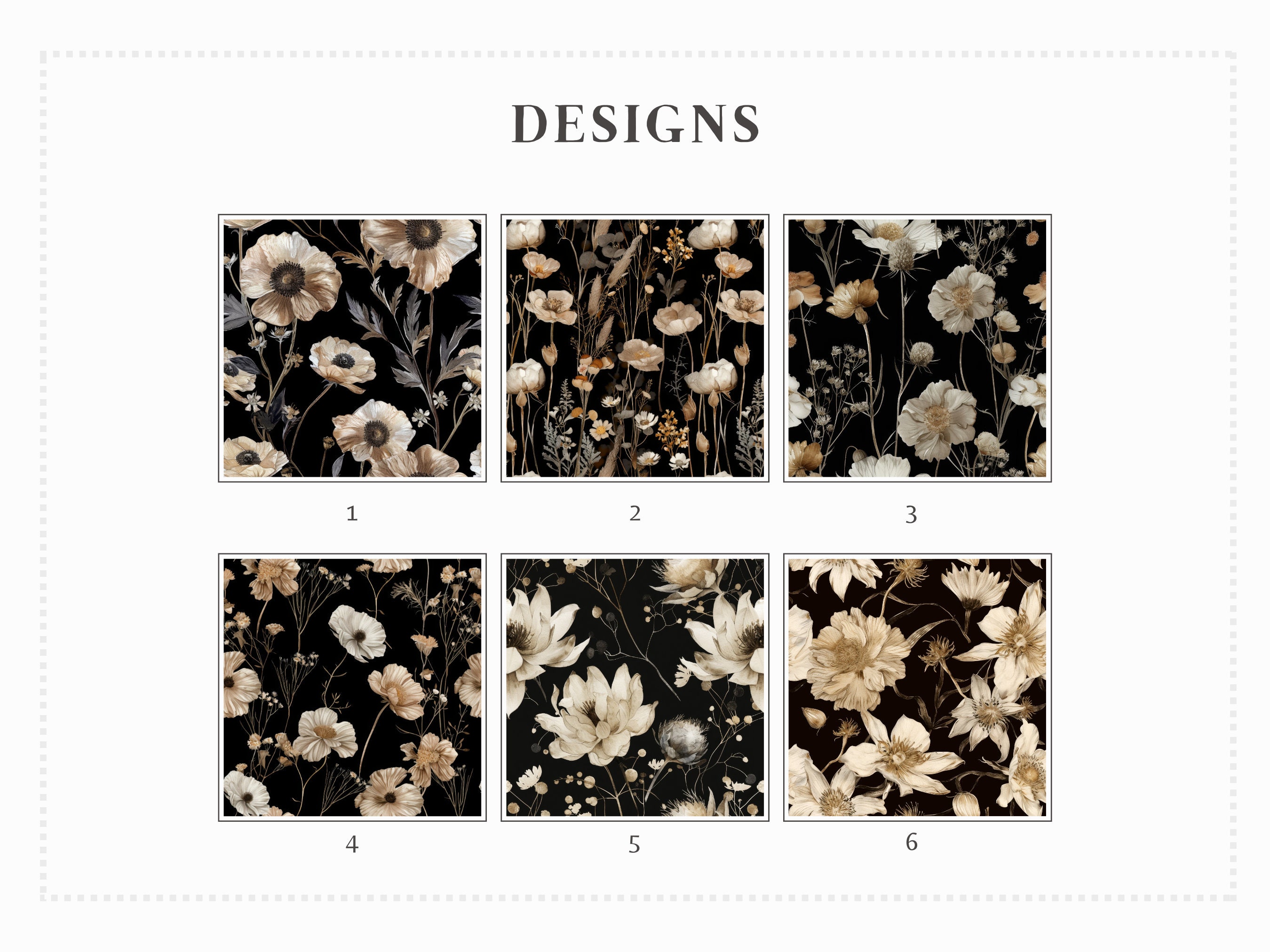 Seamless Digital Paper Moody Dark Florals: Soft Goth Floral Medley in ...