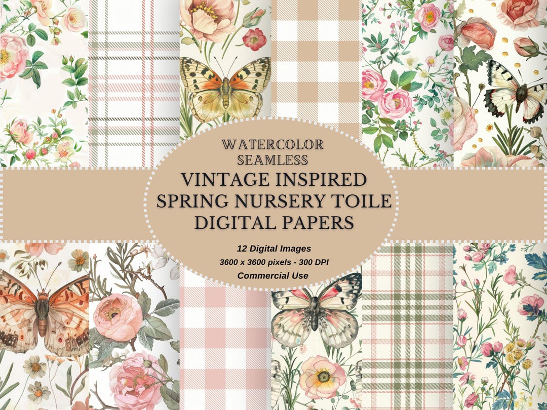 Vintage Inspired Spring Floral & Fauna Nursery Toile Digital Papers ...