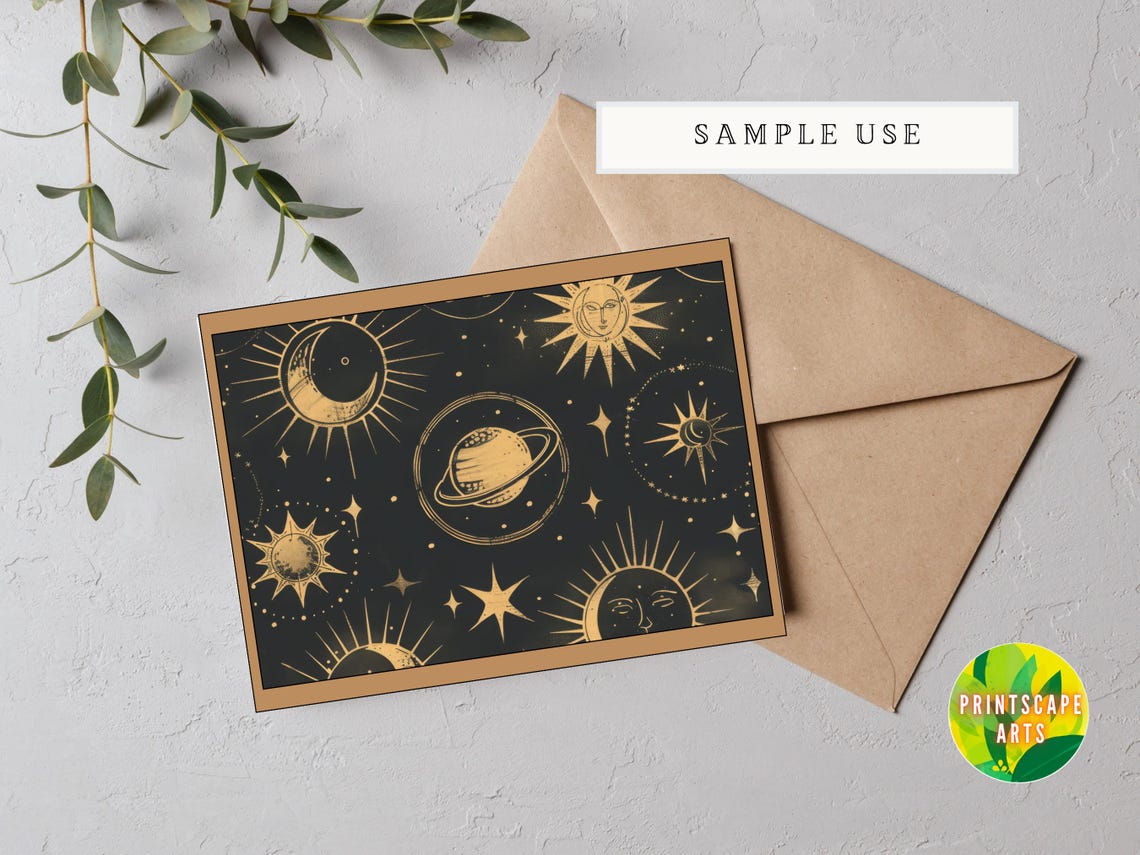 Celestial Gold and Black Digital Papers | Elegant Boho Inspired Designs ...