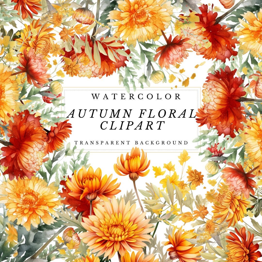 Autumn Floral Clipart, Fall Watercolor Clipart, Autumn Watercolor ...