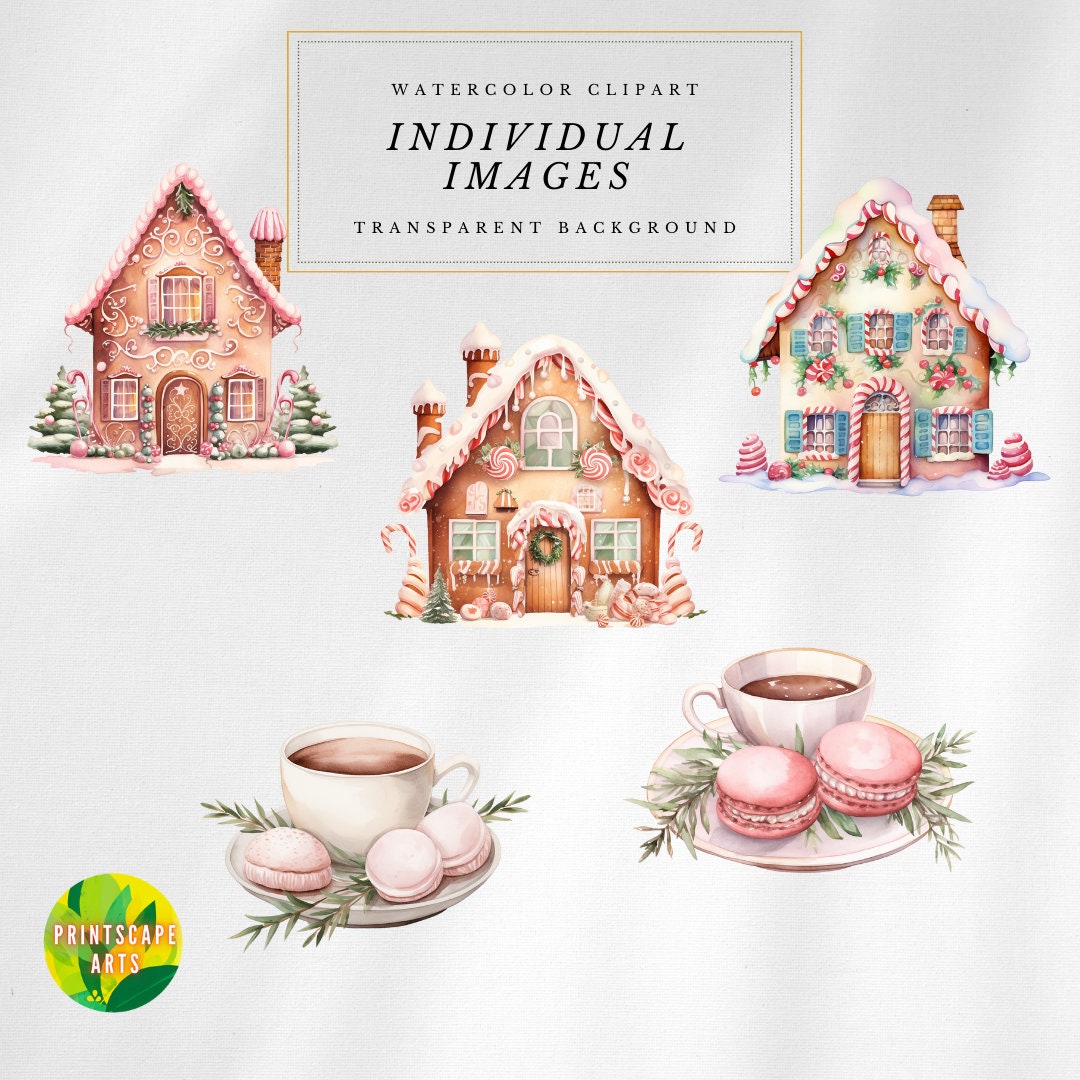 Whimsical Watercolor Pastel Christmas Dessert Clipart Set - Instant ...