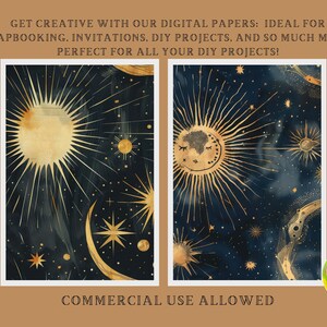 Celestial Gold and Black Digital Papers | Elegant Boho Inspired Designs ...