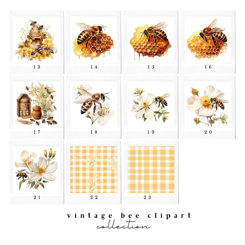 Vintage Bee Clipart Set - Artful Graphics and Honeycomb Designs ...