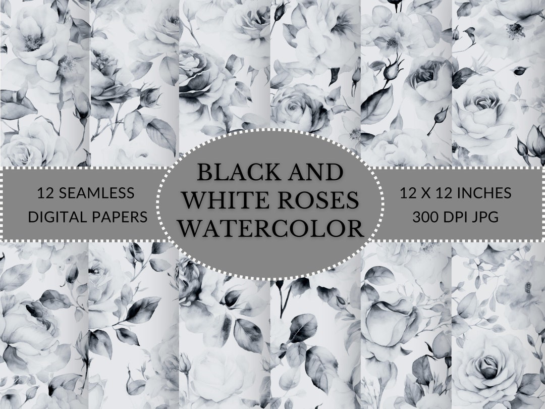 Black and White Roses Digital Paper, Dark Floral (digital Download) - Etsy
