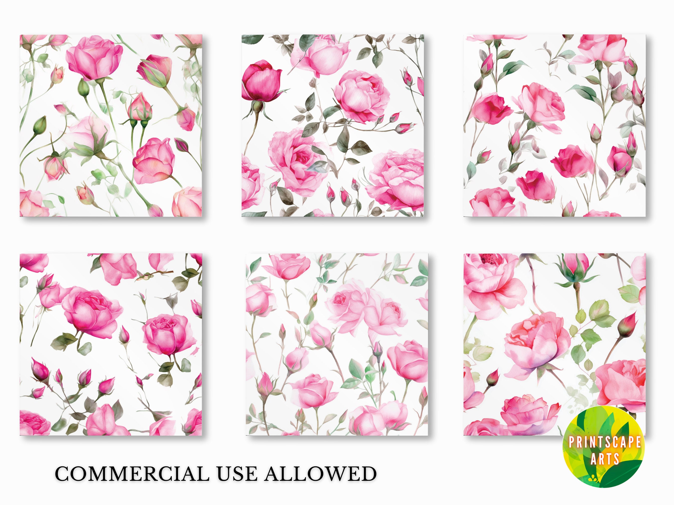 Watercolor Pink Roses Digital Paper Pack Elegant Rustic Style - Etsy
