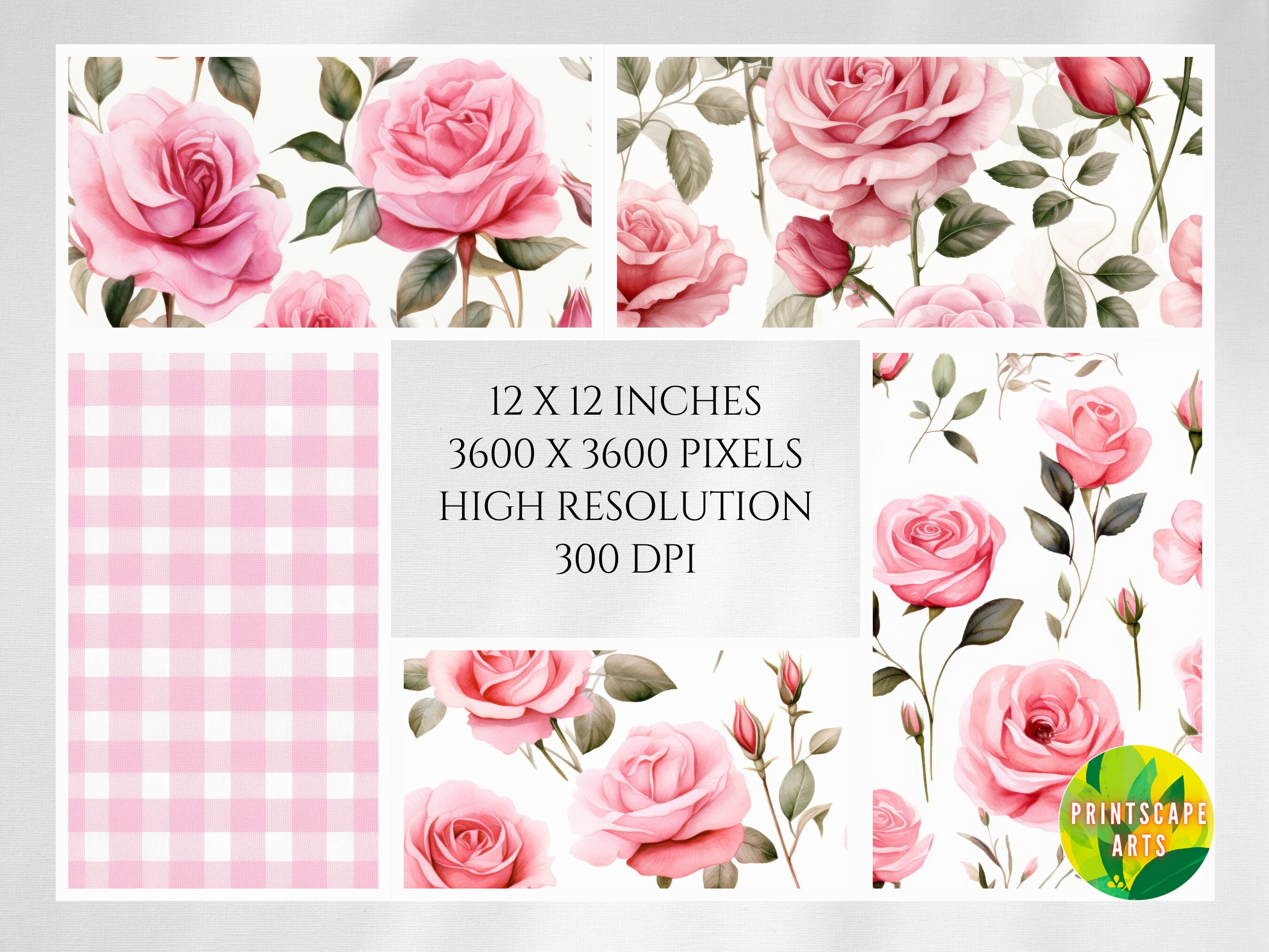 Watercolor Pink Roses Digital Paper Pack, Roses Seamless Pattern, Pink ...