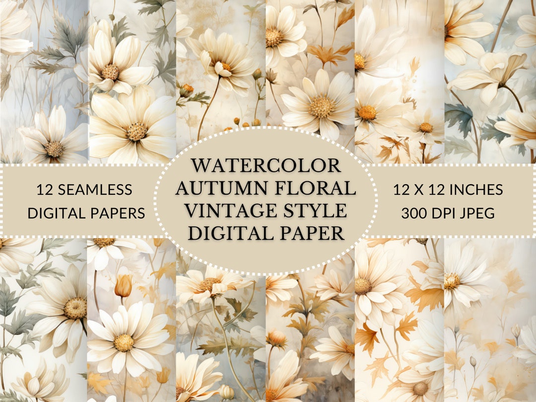 Vintage Watercolor Floral Digital Paper: Autumn Earth Tones (JPEG) - Etsy
