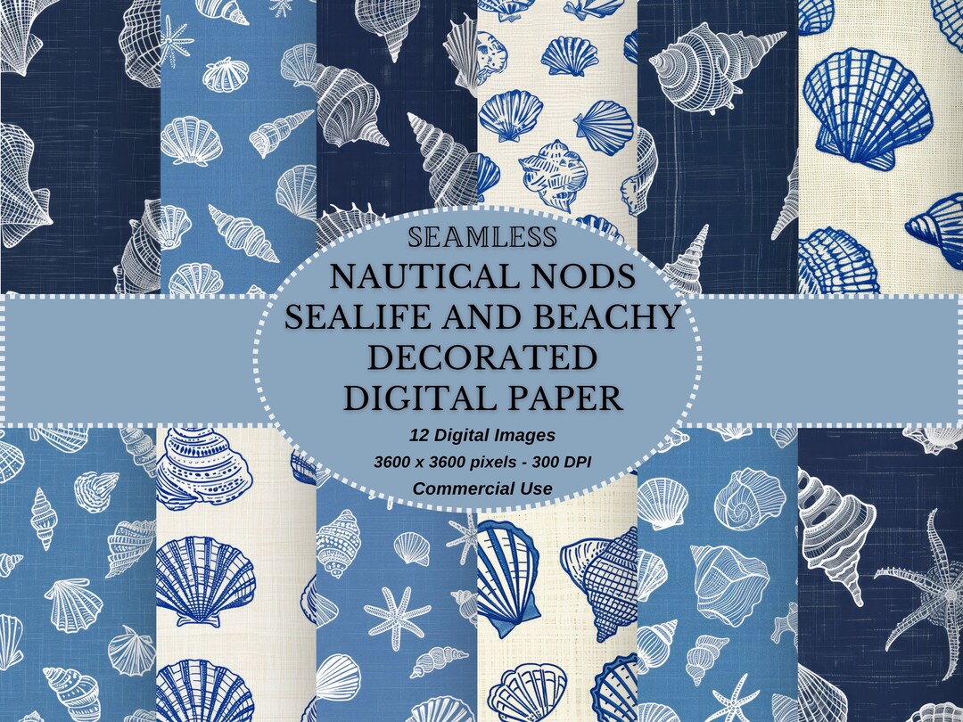 Nautical Nods: Faux Embroidery Sealife and Beachy Decorated Digital ...