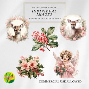 Vintage Pink Christmas Clipart Collection - Pink Retro Style, High ...