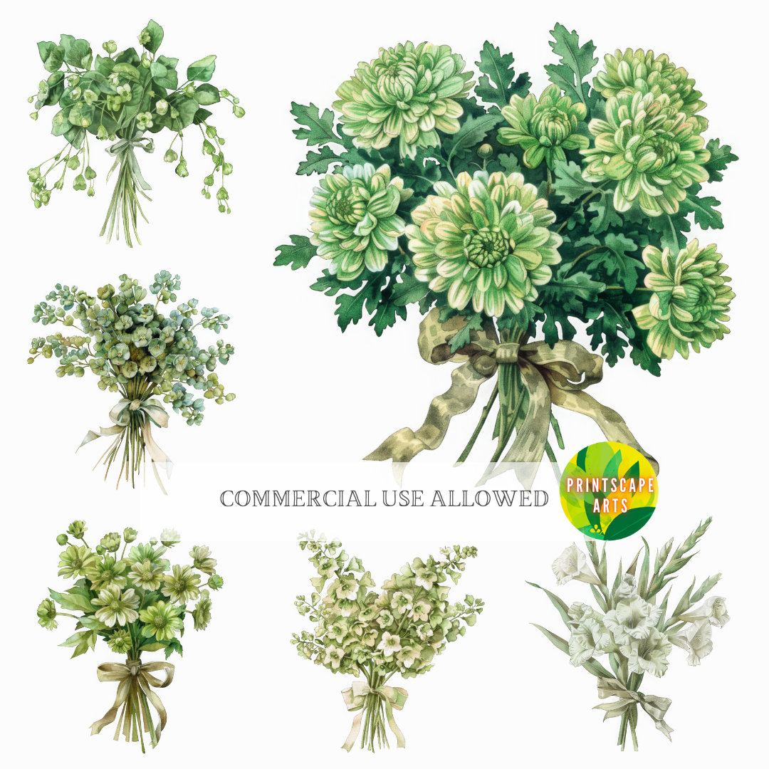 Green Floral Toile Clipart Set: Vintage Posies PNG (digital Download ...