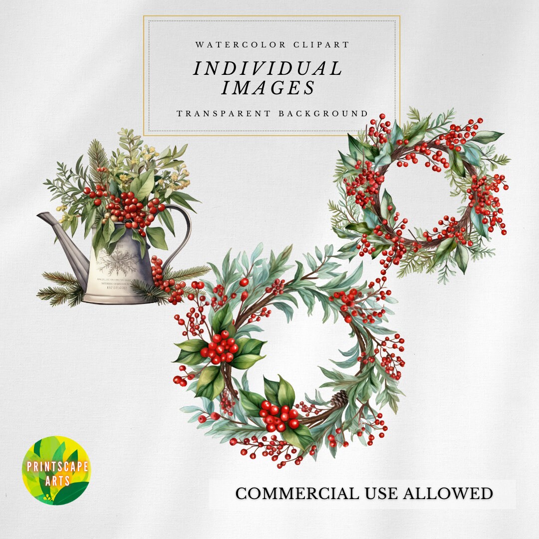 Vintage Red Christmas Clip Art: Retro-style December Month Floral for ...