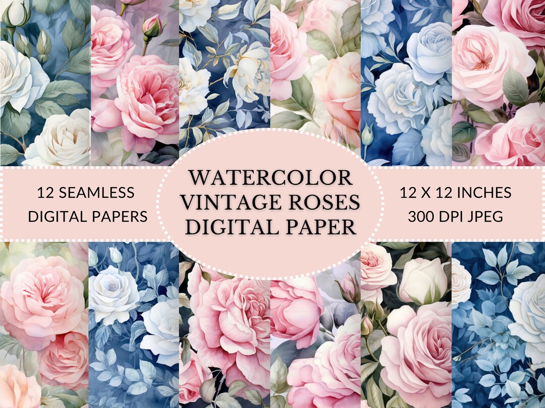 Vintage Rose Digital Paper: Damask Watercolor Floral (JPEG) - Etsy