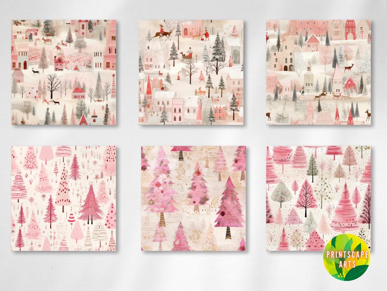 Printable Pink Christmas Digital Paper: Downloadable Vintage Retro ...