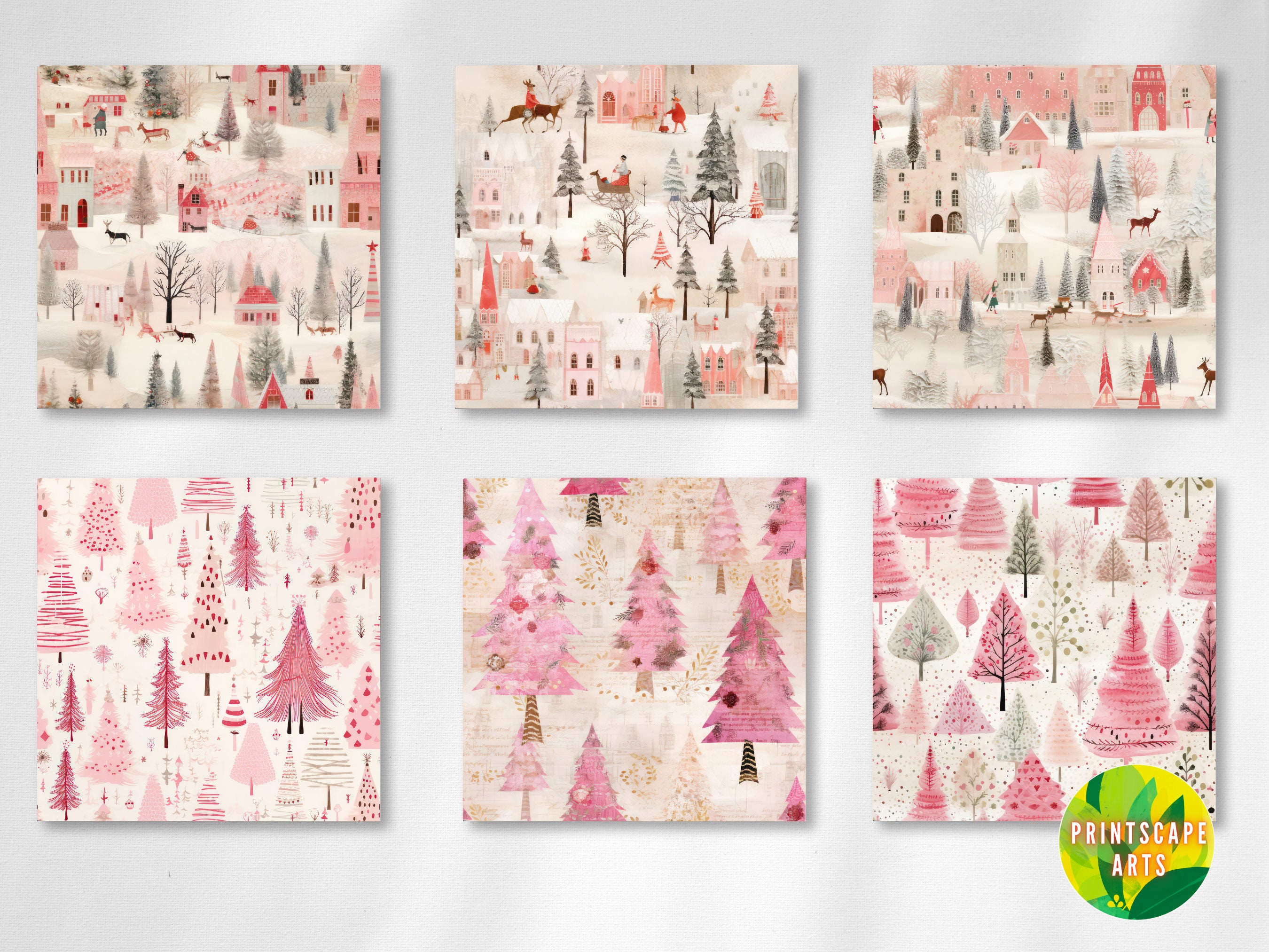 Printable Pink Christmas Digital Paper: Downloadable Vintage Retro ...