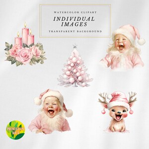 Watercolor Christmas Clipart: Retro Pink Holiday PNG (digital Download ...