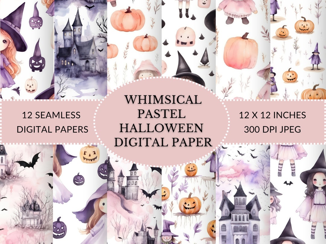 Watercolor Pastel Halloween Digital Paper: Spooky Crafts (digital ...