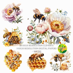 Vintage Bee Clipart Set - Artful Graphics and Honeycomb Designs ...