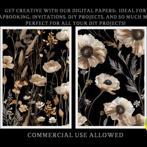 Seamless Digital Paper Moody Dark Florals: Soft Goth Floral Medley in ...