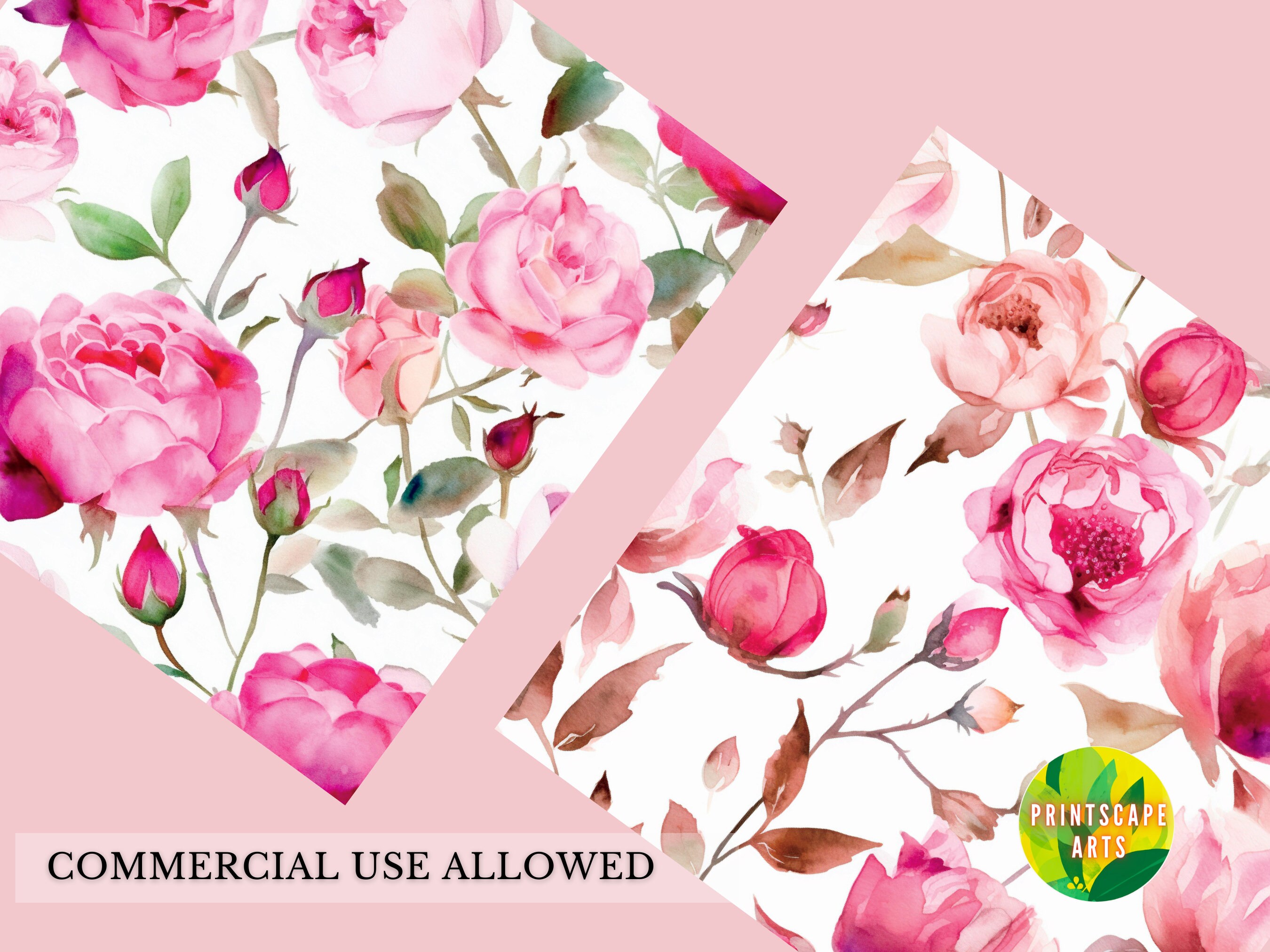 Watercolor Pink Roses Digital Paper Pack Elegant Rustic Style - Etsy