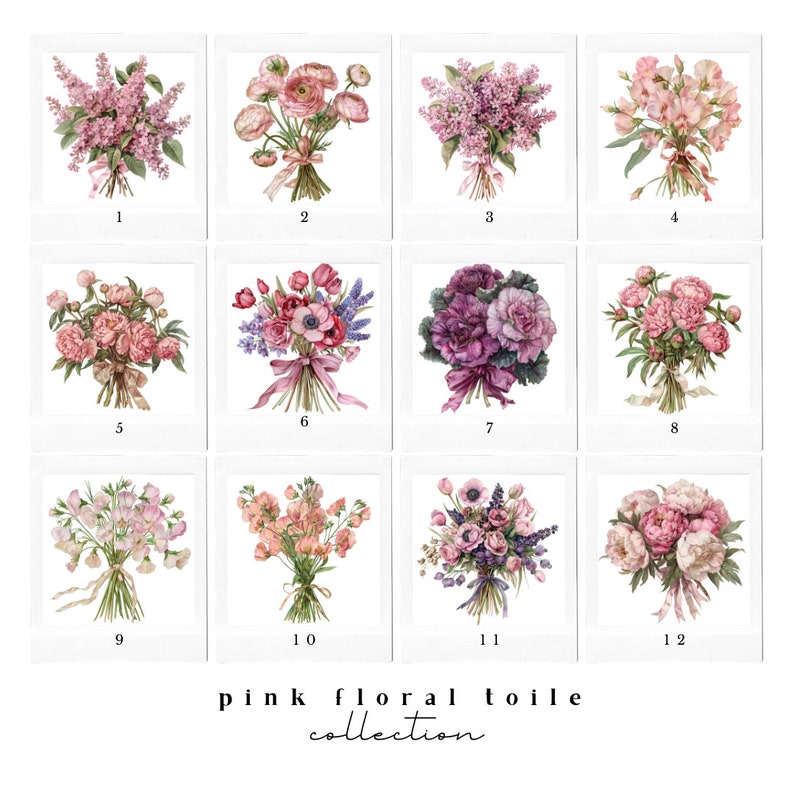 Pink Floral Toile Inspired Clipart Set Vintage Posies Digital Printable ...