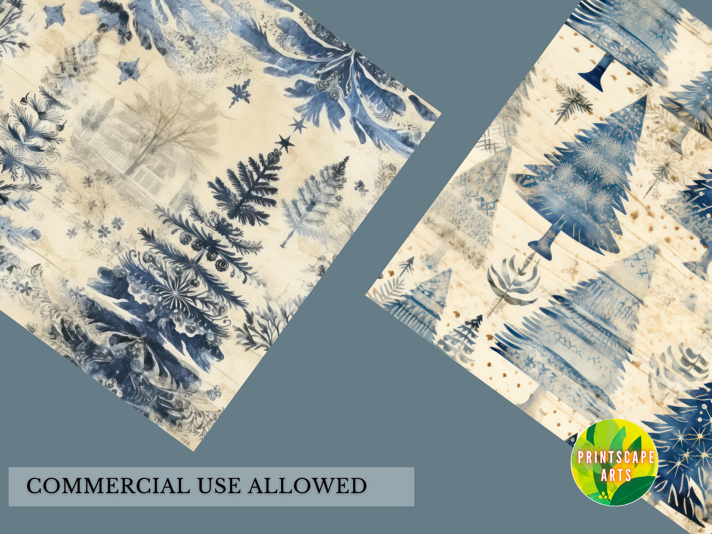 Printable Blue Christmas Digital Paper: Downloadable Vintage Retro ...