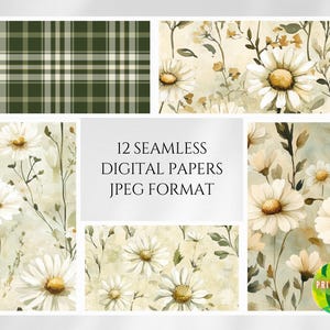 Floral Nursery Digital Paper: Vintage Sage Green Daisy (digital ...