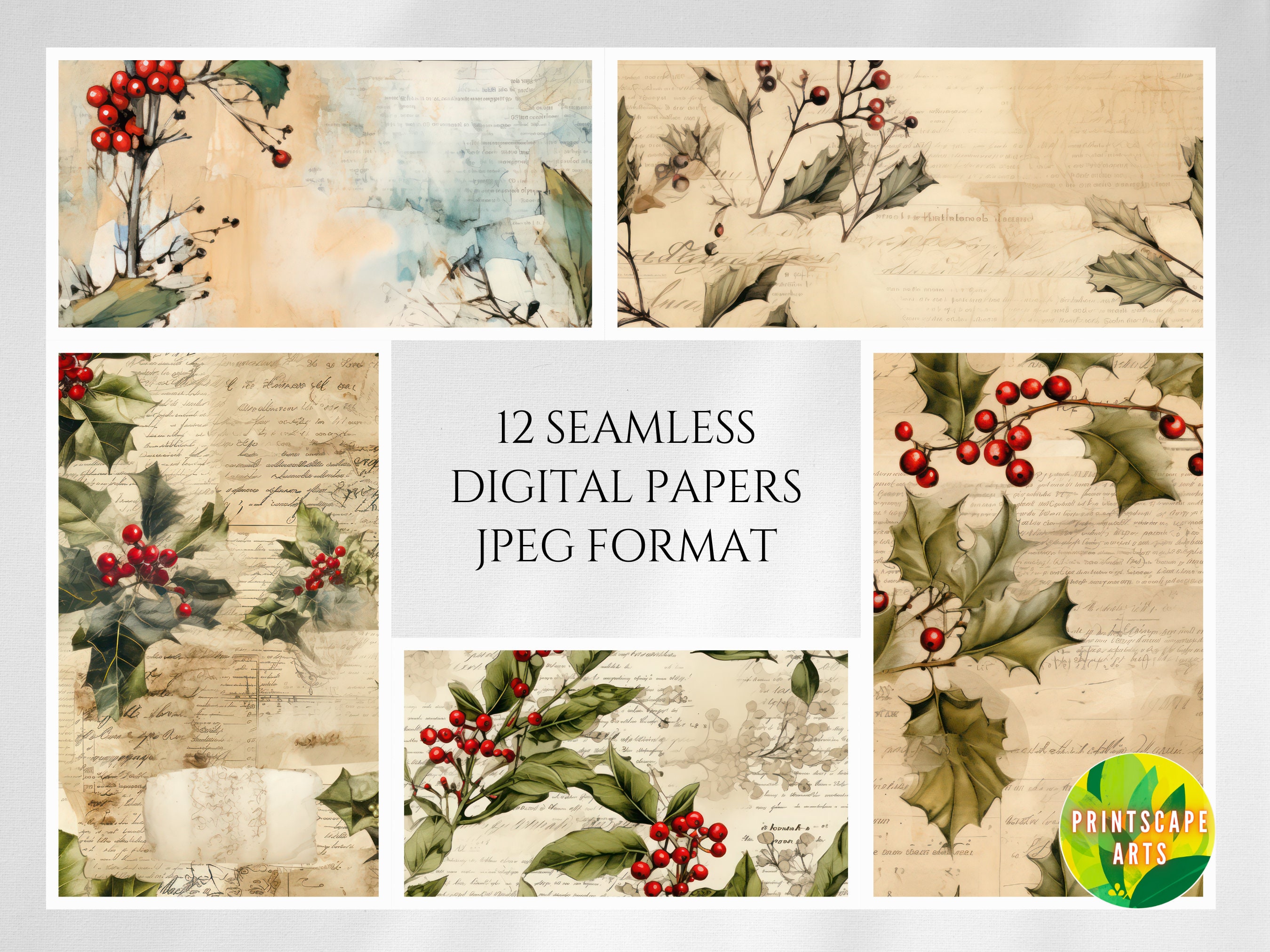 Printable Christmas Digital Paper: Downloadable Vintage Retro Christmas ...