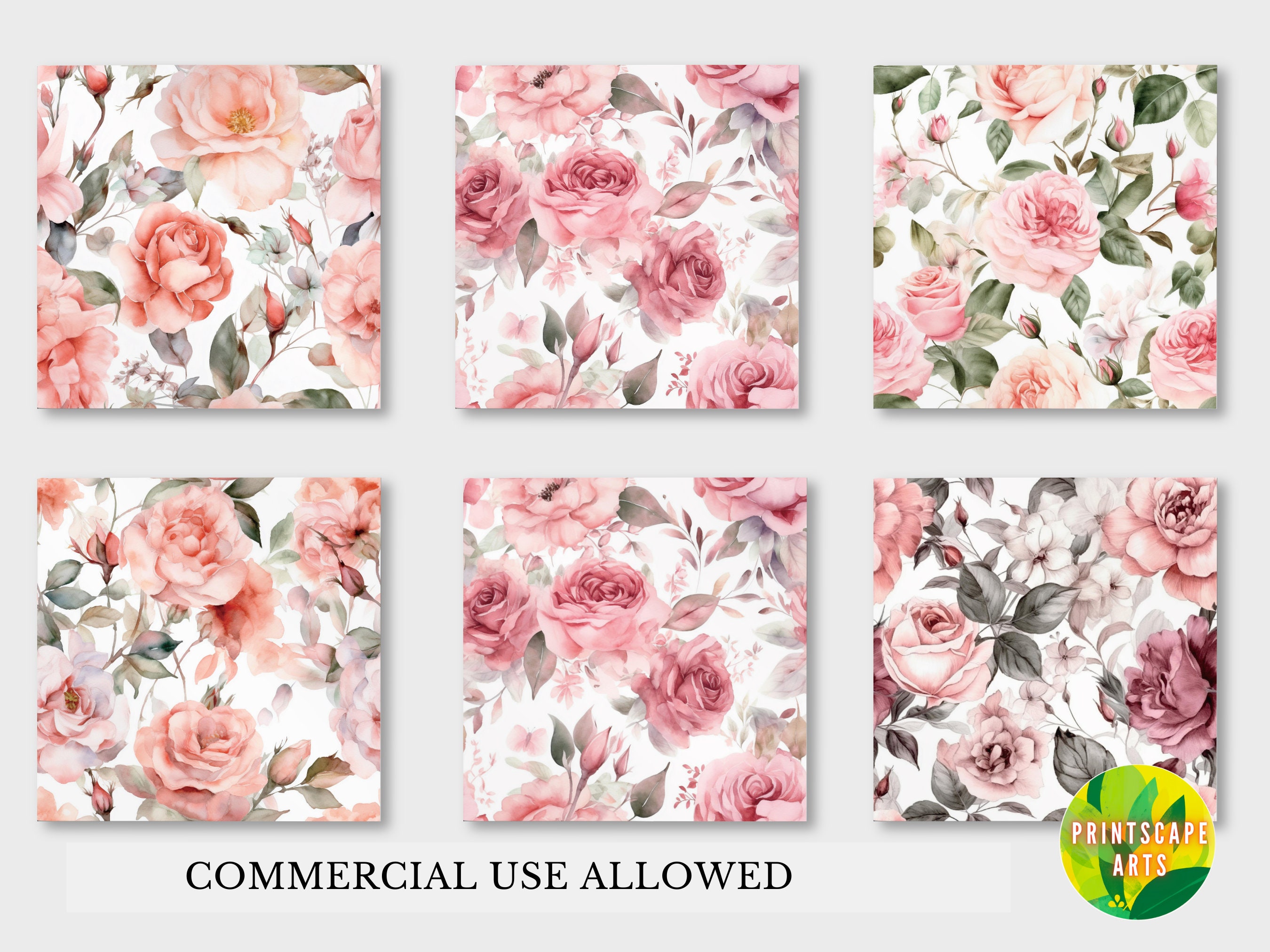 Watercolor Pink Roses Digital Paper Pack Roses Seamless - Etsy