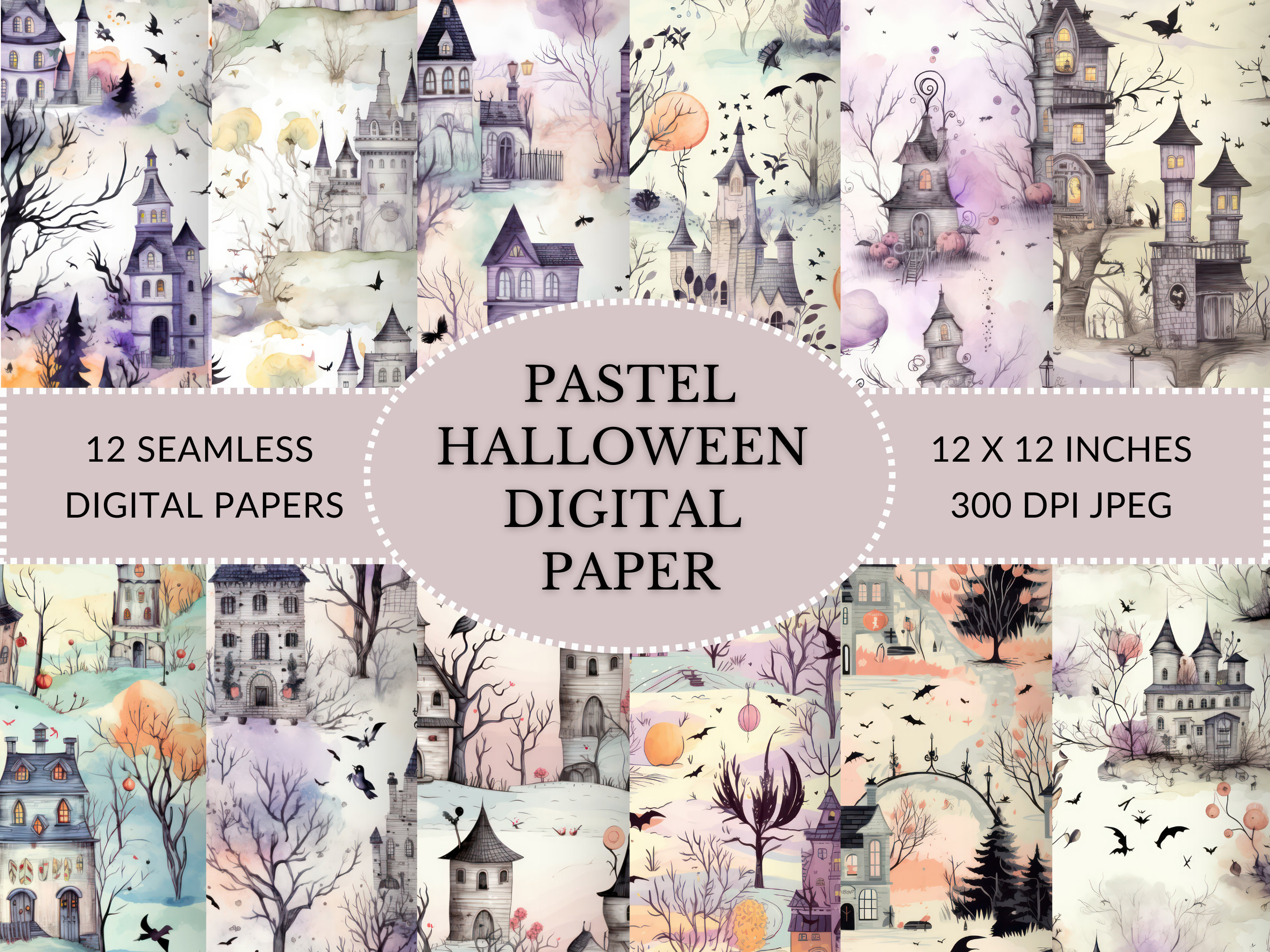 Whimsical Watercolor Pastel Halloween Digital Paper: Halloween Digital ...