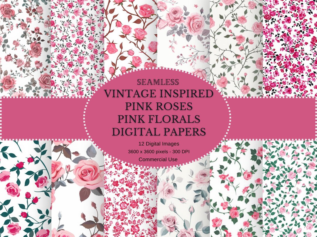 Vintage Pink Roses Digital Paper: Shabby Chic Floral (digital Download ...