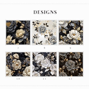 Vintage Black and White Roses Digital Paper: Seamless Floral Patterns ...