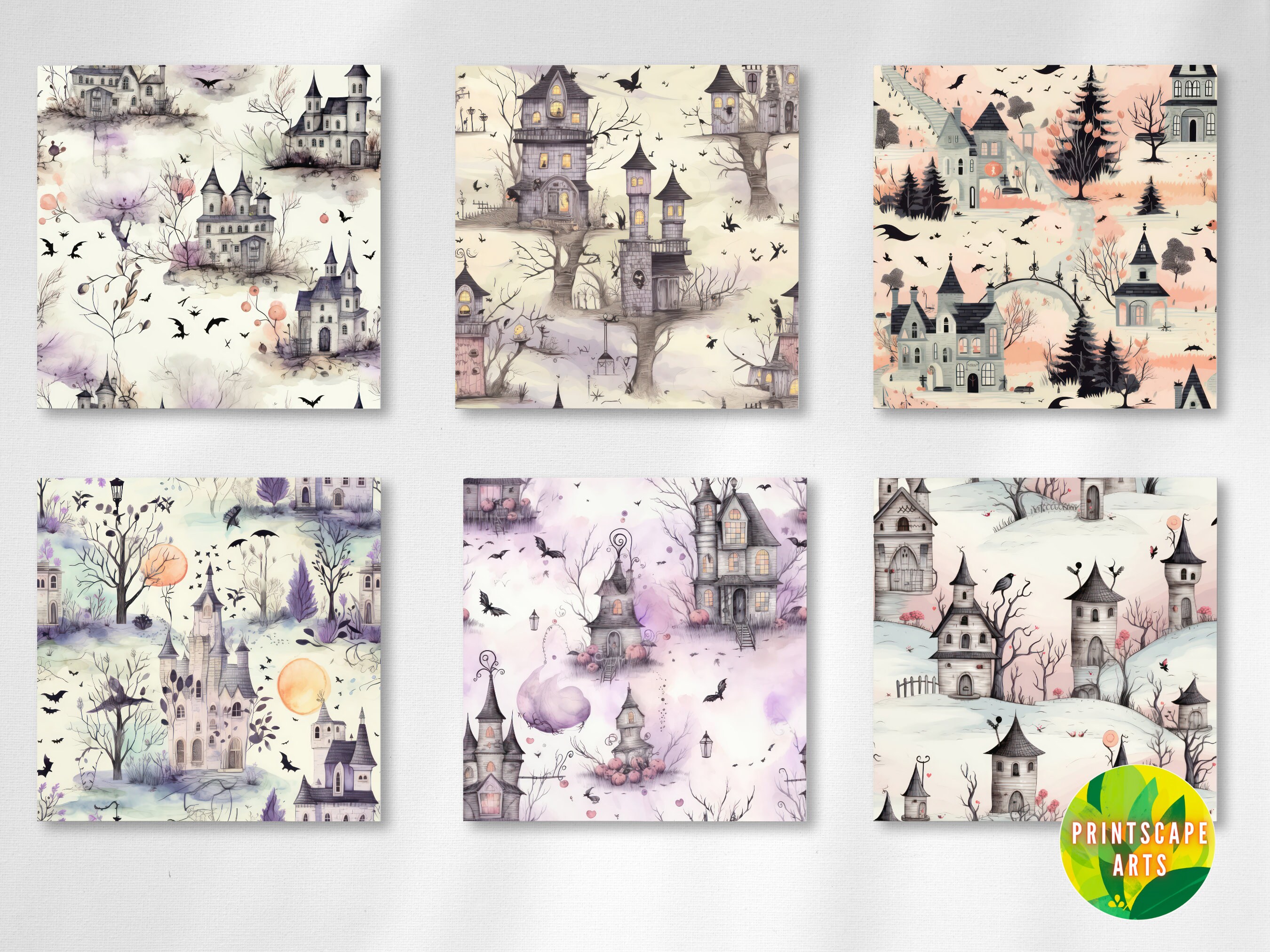 Whimsical Watercolor Pastel Halloween Digital Paper: Halloween Digital ...