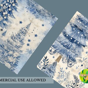 Printable Blue Christmas Digital Paper: Downloadable Vintage Retro ...