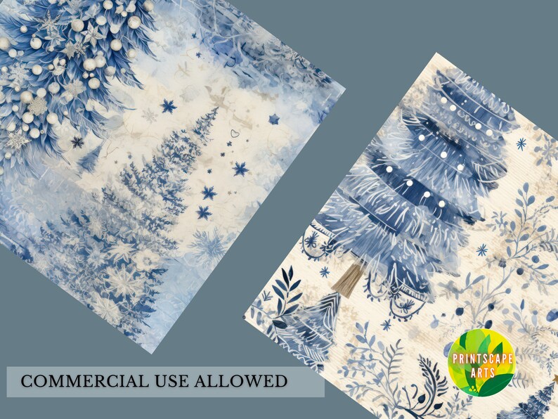 Printable Blue Christmas Digital Paper: Downloadable Vintage Retro ...