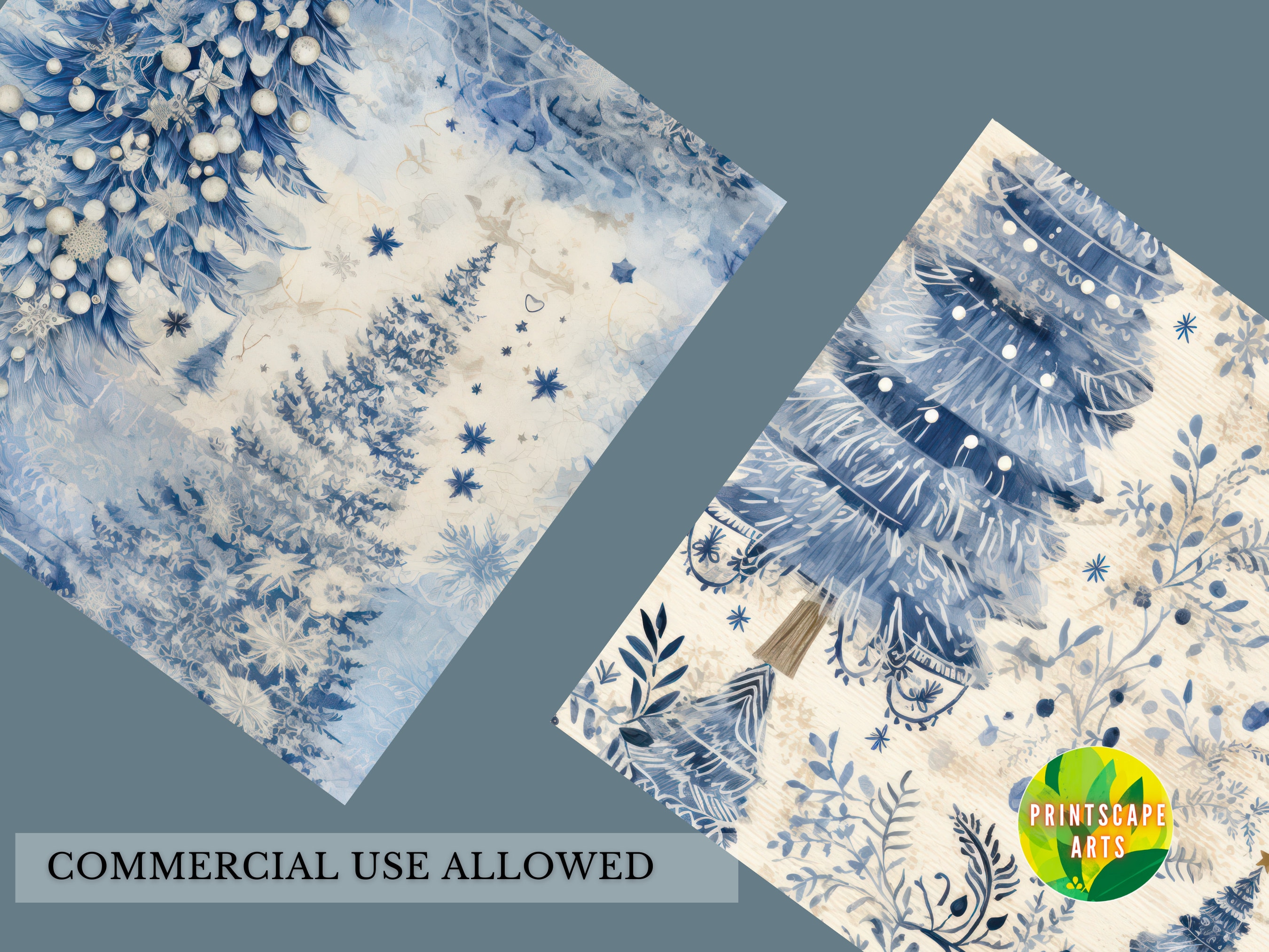 Printable Blue Christmas Digital Paper: Downloadable Vintage Retro ...