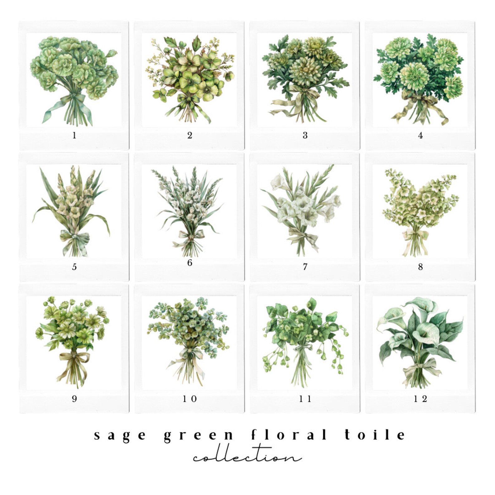 Green Floral Toile Clipart Set: Vintage Posies PNG (digital Download ...