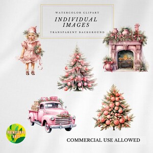 Vintage Pink Christmas Clipart Collection - Pink Retro Style, High ...